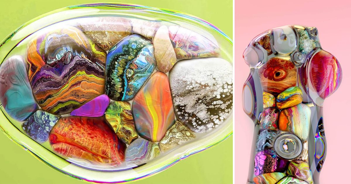 Andrea Arice: melting rocks burst color digital art