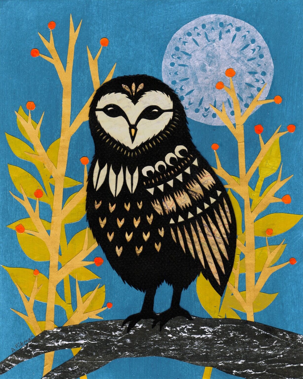 Angie Pickman: hand-cut paper folk nature collages